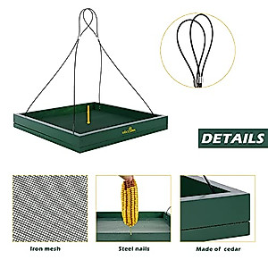 MIXXIDEA Bird Feeder Hanging Tray, Seed Tray Wooden Platform Hummingbird Feeder Hanging Tray Mesh Seed Platform for Garden Yard Outside Decoration Attracting for Wild Birds (Green-1pk)