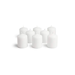 Cone Top Pillar Candles by Bask - Set of 8 - 3" x 4" Dripless Unscented Candles in White for Home Decor, Relaxation & All Occasions