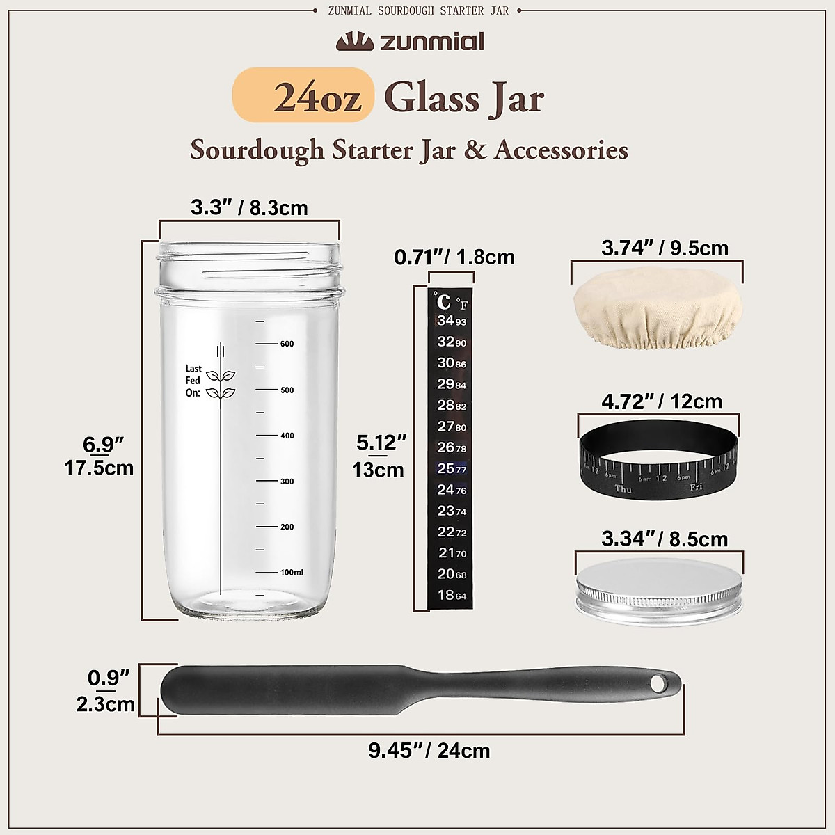 Sourdough Starter Jar, 2pcs Sourdough Starter Kit with Date Marked Feeding Band, Thermometer, Cloth Cover & Metal Lid, Reusable Sourdough Bread Baking Supplies, Home Baking Supplies