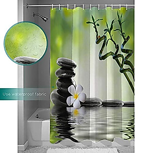 ZOE STORE 36" x 72" Shower Curtain with Hooks, Zen Orchid Basalt Stone and Bamboo - Waterproof Polyester Cloth Bath Curtains Sets for Bathroom Decoration