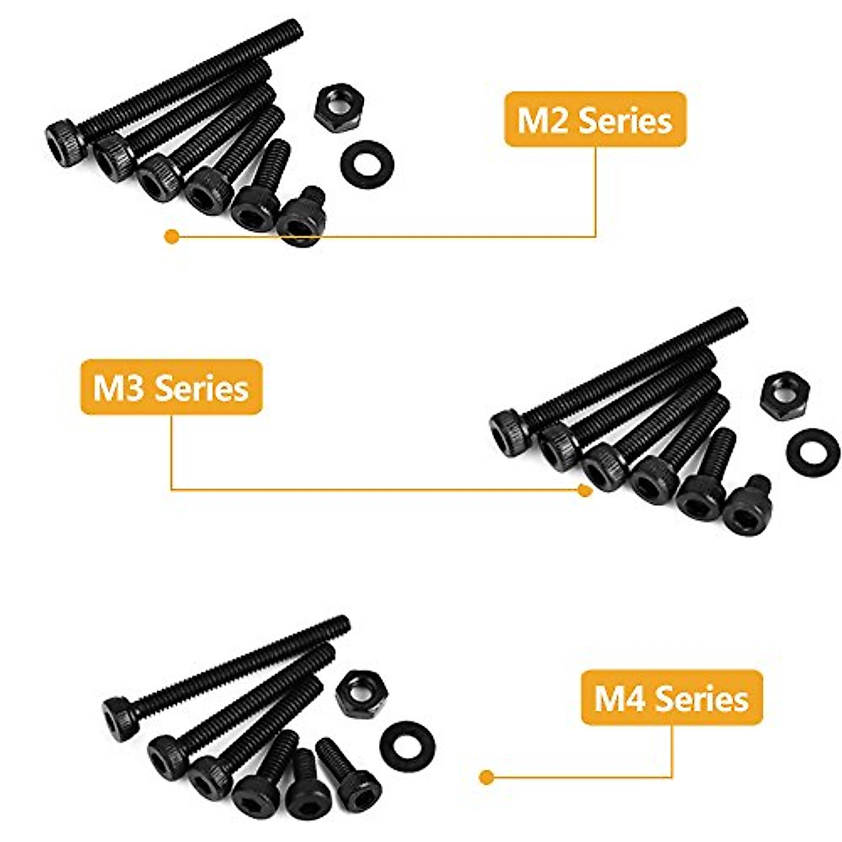 VIGRUE 1080Pcs M4 M3 M2 Socket Head Cap Screws Bolts Nuts Washers Assortment Kit with Allen Wrenches, Small Metric Screws Set Assortment, Black Screws Class 12.9 Alloy Steel