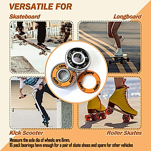 Naivskb Skate Bearings 8mm 16 Pack, Precision 608 Bearings Quad Inline Speed Roller Skate Derby Skateboard Longboard(Vintage Orange)