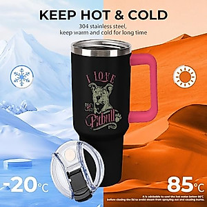 I Love My Pitbull 40oz Water Bottle Double Wall Insulated Tumbler with Handle Leakproof Travel Mug Light Rose Red-style