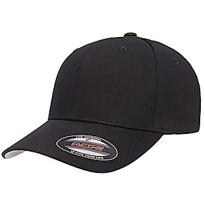 Flexfit Mens Cotton Twill Fitted Baseball Cap, Black, Large-X-Large US