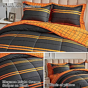 FlySheep Boho Striped Bed in a Bag 6 Pieces Twin Size, Ombre Bright Orange Stripes on Black Comforter Sheet Set (1 Comforter, 1 Flat Sheet, 1 Fitted Sheet, 2 Pillow Shams, 1 Pillowcase)