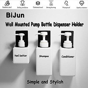 BiJun Soap Bottle Dispenser Holder Wall Mounted, Hand Pump Bottles Dispenser Stand Hanging Rack Shampoo Standing Shelf Storage Holder Bracket for Bathroom Kitchen (Black 2 Pack)