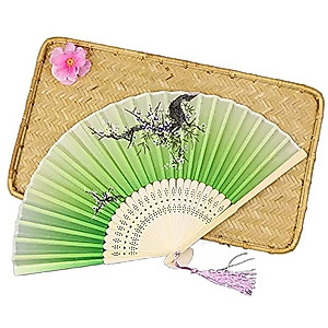 PHONME Multipurpose 3 pcs Chinese Style Fan Pattern Folding Dance Wedding Party Lace Silk Folding Hand Held Flower Fan Women Photo Prop Tool Art Craft for Decoration Vintage style (Color : F)