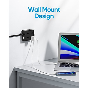 Surge Protector Power Strip, Olcorife Ultra Thin Flat Plug Extension Cord 5 ft, 8 Outlets 4 USB Ports(1 USB C), 1080J, Wall Mount Outlet Extender, College Dorm Room Essentials, Black