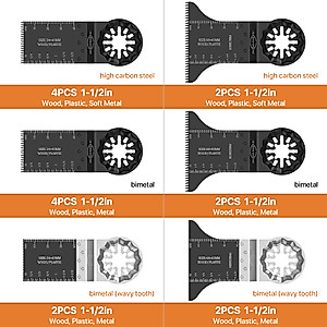 Oscillating Tool Blade Adapter-Free 2-sec Install 16PCS, Fast Smooth Cutting Multitool Blade - Strong Straight & Wavy Teeth, Oscillating Saw Blade for Wood Nails Metal, Fit Bosch Fein