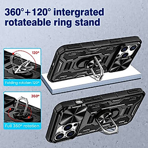 VEGO Armor Case for iPhone 14 Pro Max 5G 2022, Slide Camera Cover & Belt Clip Holster & Magnetic 360°Ring Kickstand Military Grade Heavy Duty Protection Case for iPhone 14 Pro Max 6.7”- Midnight Black