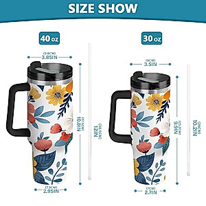 FRCSDIY Beautiful Flowers Insulated Tumbler with Handle and Straw Lid,40oz Leakproof Stainless Steel Cup BPA-Free Water Bottle