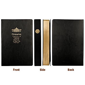 Lined Journal Notebook, Black Faux Leather Cover, 100Gsm Premium Thick Papers with Golden Rim, 416 Pages A5 Dream Journals for Writing