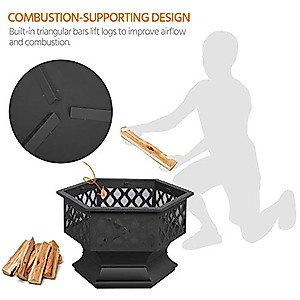 Yaheetech 24'' Outdoor Fireplace Wood Burning Pit Hexagon Shaped Metal Brazier for Outdoor Patio Backyard Camping Garden
