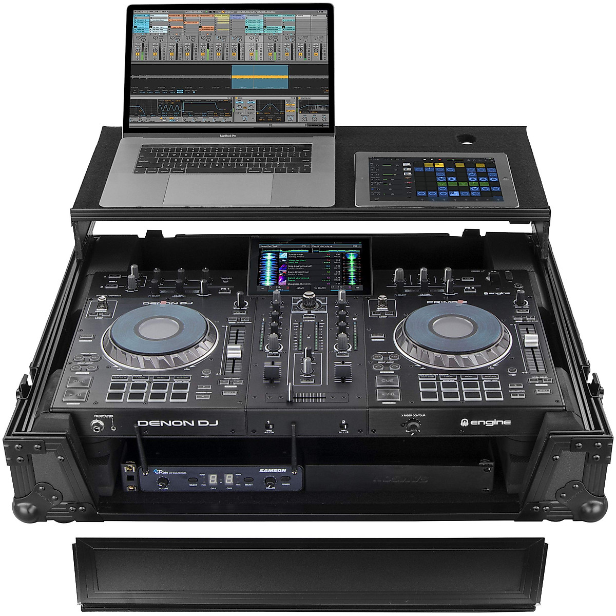 Odyssey Cases Denon Prime 2 Glide StyleTM Black Flight Case with 1U Rack Space.