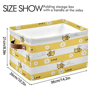 Storage Basket Cube Cartoon Animal Bee with Daisy Large Collapsible Storage Baskets Bins with Handles Laundry Organizer for Closet Shelves Nursery Bathroom Pantry, 1 Pack
