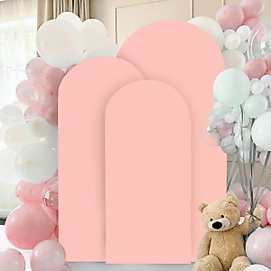 FANPROMS Arch Backdrop Cover Set of 3 Hot Pink Arch Cover Backdrop Fabric 5FT 6FT 7FT Spandex Round Top Arch Stand Covers for Birthday Party Arch Covers Stretchy Backdrop for Prom Reception Decor