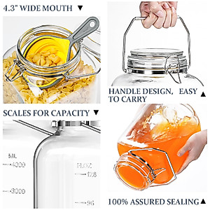 1.5 Gallon Glass Jar with Airtight Lid, Square Wide Mouth Mason Jars with Stainless Steel Handle, Large Glass Storage Containers for Canning, Flour, Sugar, Fermentation, Rice, Pickled Eggs