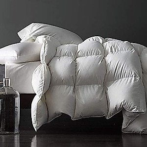 Royoliving Premium Greyduck Feathers Down Comforter King Size All Season Medium Warmth Solid White 100% Cotton Cover Down Proof Duvet Insert with Corner Tabs, 60 Oz