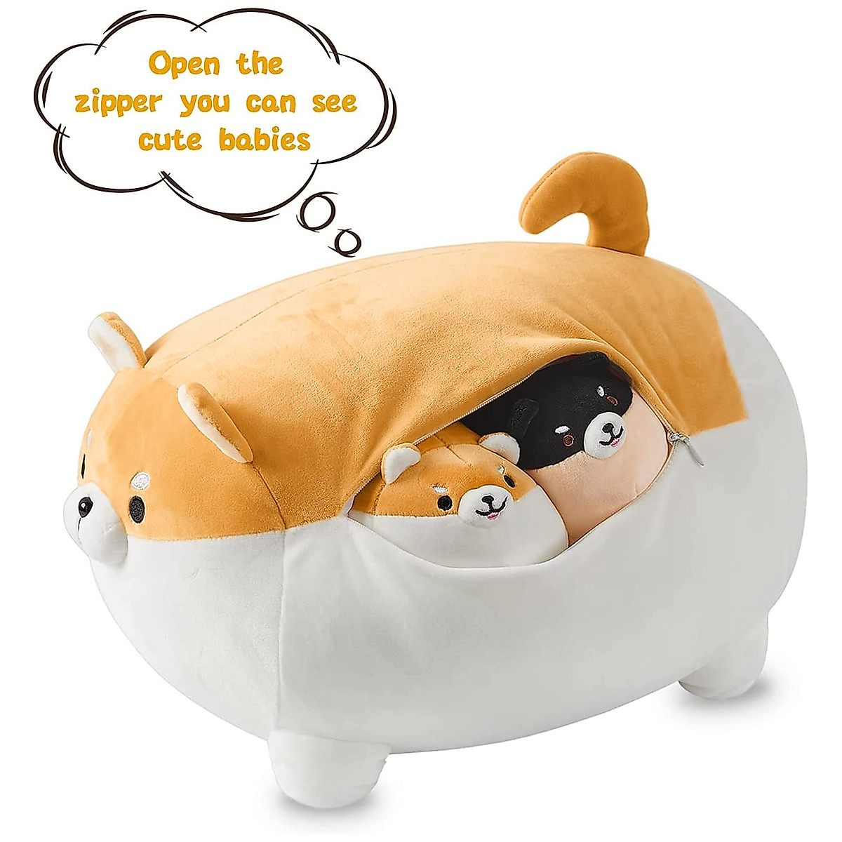 Ditucu Cute Shiba Inu Stuffed Animal Toy Mommy 15.7 inch with 2 Babies 6.2 inch Corgi Akita Dog Plush Pillow Kawaii Plushie Toy Best Gifts for Kids (Shiba Family)