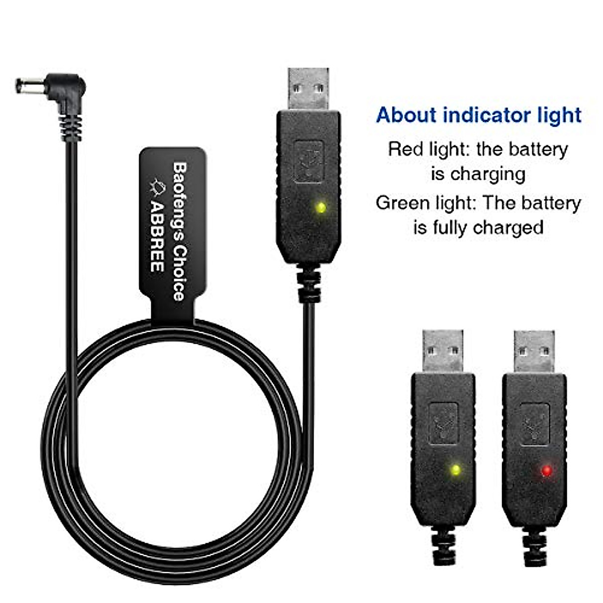 BAOFENG UV-5R Portable USB Charger Cable Indicator with Light for UV5R UV-82 BF-F8HP GT-3 UV-9R Plus Series Two Way Radios Charger(2Pack)