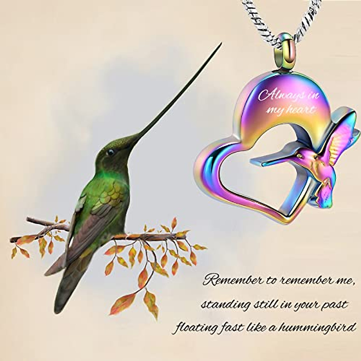 Yinplsmemory Cremation Jewelry Hummingbird Urn Necklace for Ashes Stainless Steel Heart Cremation Lockets for Ashes Holder