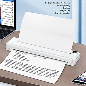 ZJchao Thermal Printer, Portable Cordless Printer 200DPI Mini Bluetooth Inkless A4 Printer with APP Control Portable Printers Mobile Printer Mini Printer for Office Home School