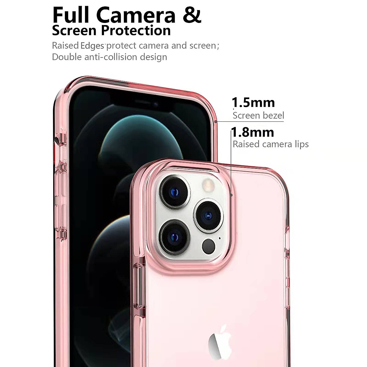 ArtsEvo Shockproof Clear Design for iPhone 13 Pro Max Case, Certified 6.6ft Drop Protection, Raised Edges Protect Camera and Screen, Pink