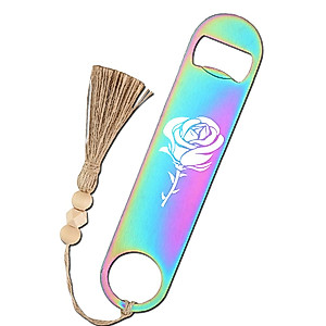Bar Key for Bartenders Girls, Rose Woman Bartender Opener Rainbow Stainless Steel Bottle Opener, Funny Flat Bottle Opener Bartender Gift for Bartender Woman…