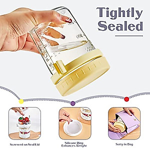 Set of 6 Overnight Oats Containers with Lids and Spoons 12 oz Overnight Oats Jars Glass Oatmeal Mason Jars Cereal Cup Airtight Jars with Measurement Marks for Yogurt Milk (Gray, White, Light Yellow)