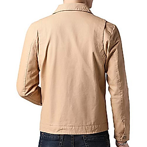 Womleys Mens Casual Windbreaker Cotton Lightweight Jackets Trucker Jacket (Large, Khaki)
