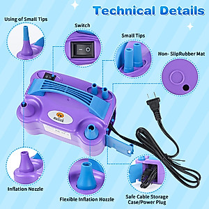 NuLink Electric Portable Dual Nozzle Balloon Blower Pump Inflation for Decoration, Party [110V~120V, 600W, Purple]