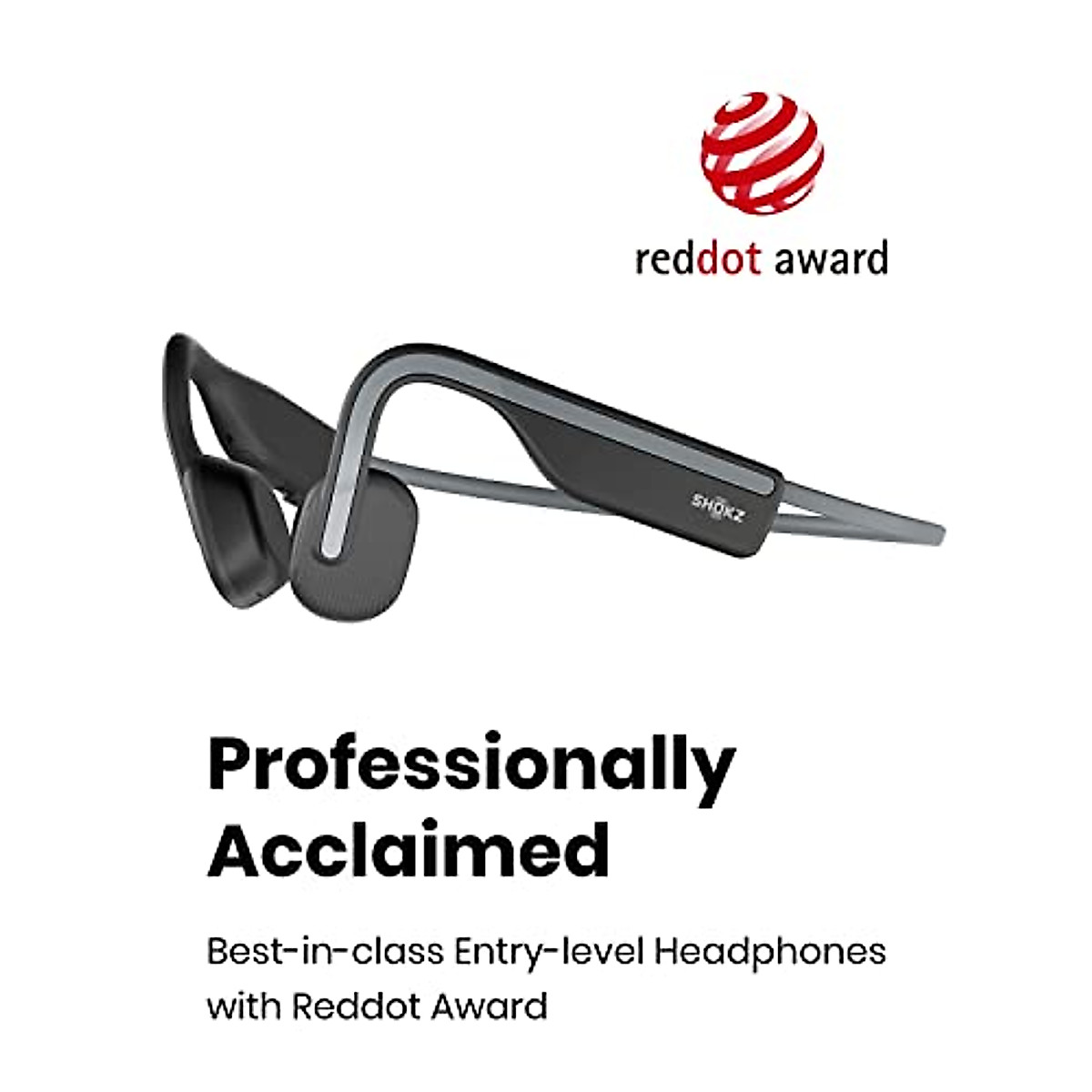 SHOKZ OpenMove - Open-Ear Bluetooth Sport Headphones - Bone Conduction Wireless Earphones - Sweatproof for Running and Workouts, with Sticker Pack (Grey)