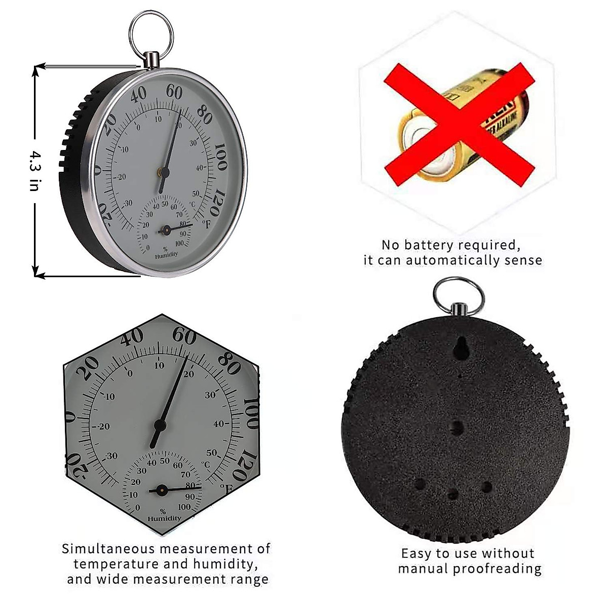 Mini Indoor Thermometer Hygrometer - CHIVENIDO Room Thermometer 2 in 1 Temperature and Humidity Monitor Gauge for Table, Kitchen, Office, Outdoor (No Battery Needed)-White