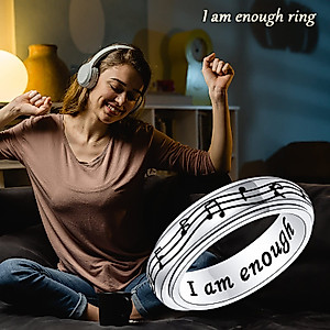 DAOSHANG Sterling Silver Fidget Ring Anxiety Ring for Women I am enough Music Note Spinner Ring Music Jewelry Gift for Music Lover