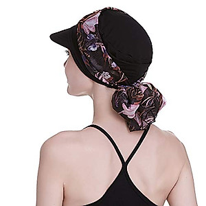 FocusCare Headwear for Women with Cancer Alopecia Cowboy Cap Hair Loss Turbans with Scarves Black