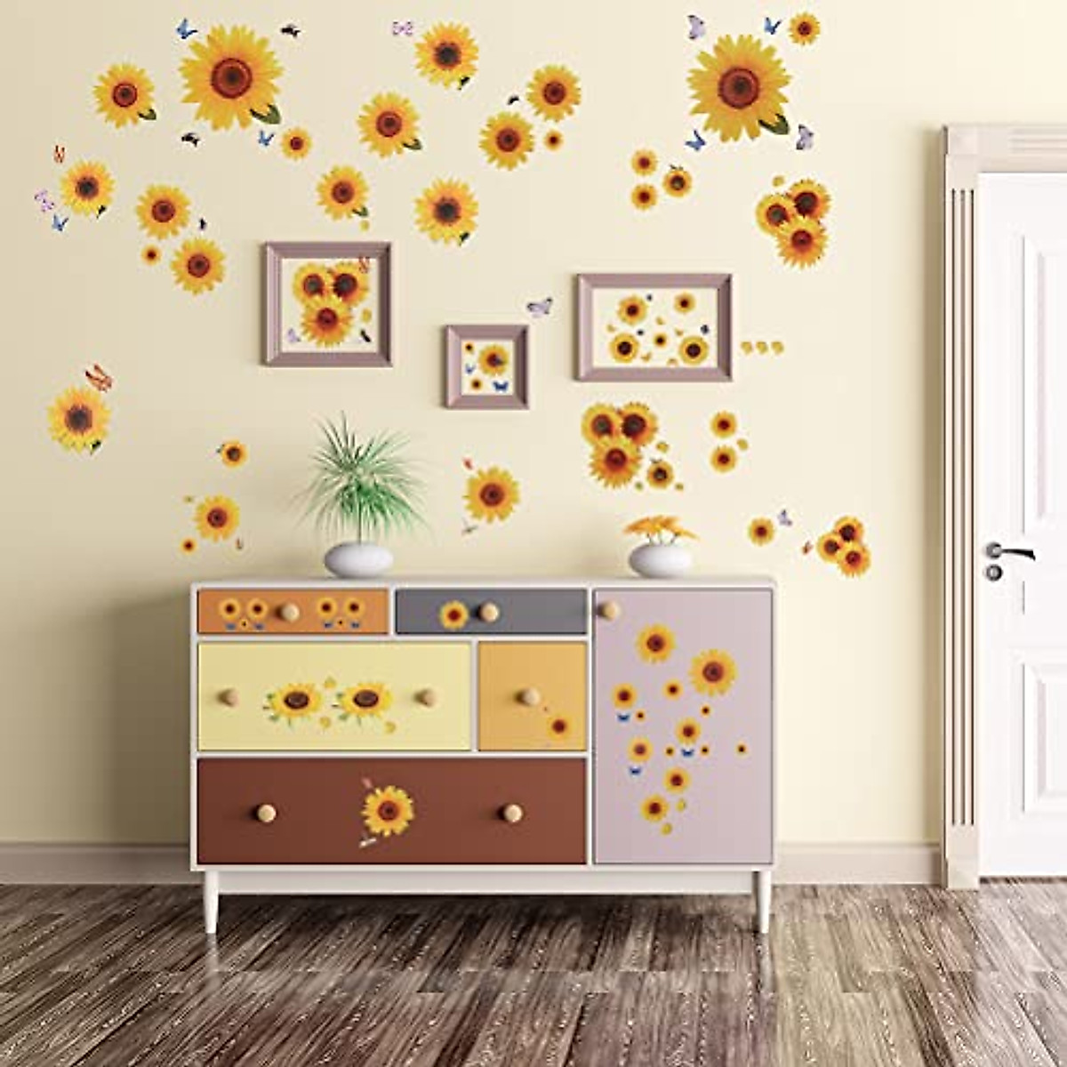 135 Pcs Sunflower Wall Sticker, Removable Sunflower Stickers Waterproof 3D Sunflower Wall Decor Stickers for Kids Mothers Day Decorations Bathroom Kitchen Decor Decals
