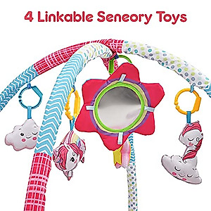 BATTOP Baby Play Mat Activity Gym,4-in-1 Play Gym with Ball Pit,Sensory Toys,Mirror,Head Rest,Cognitive Development Baby Activity Play Mat,Non Slip Tummy Time Mat for Newborns,Babies,Toddlers（Pink）