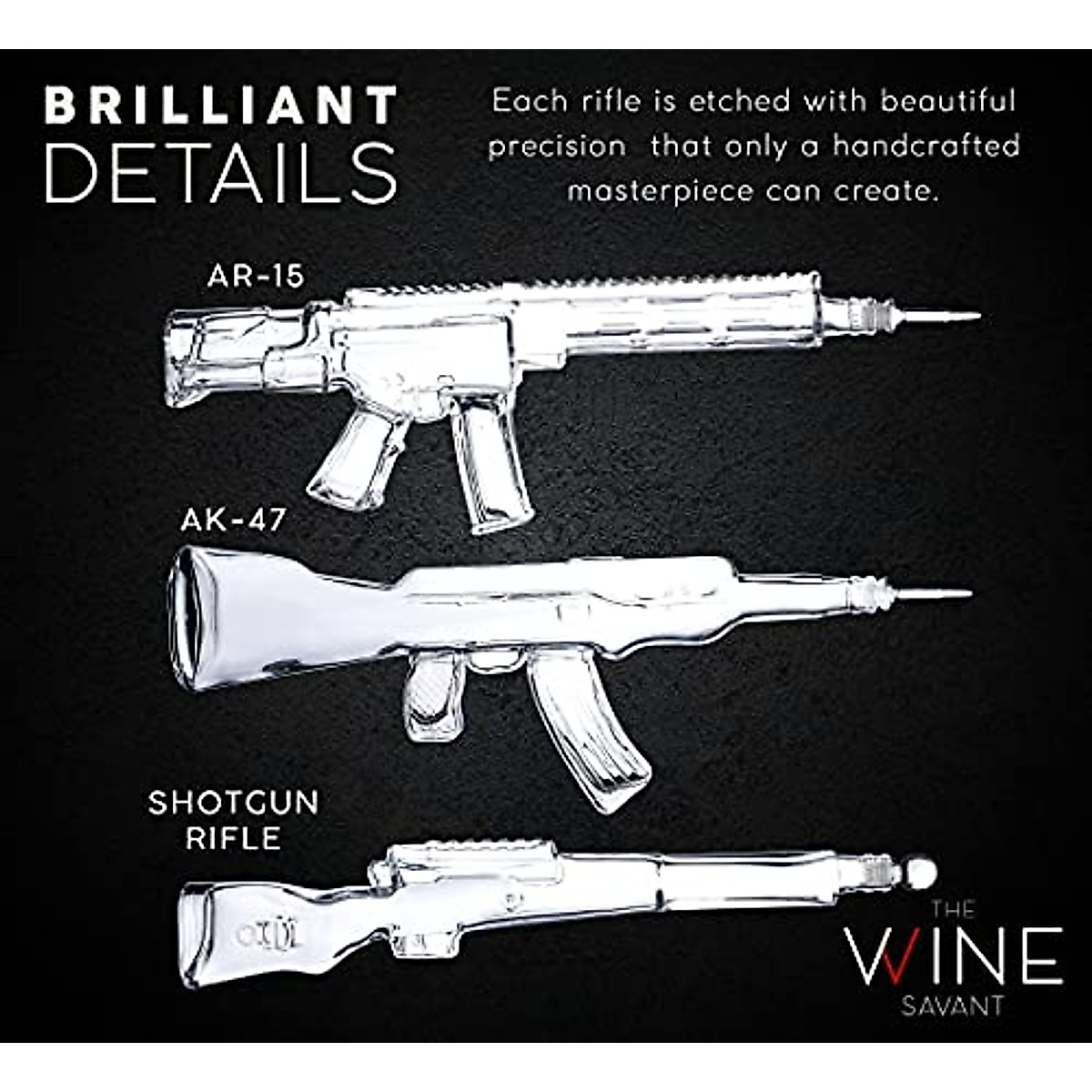 3 Gun Whiskey Decanters Set AR15, AK47, & Rifle Gun Decanter Set 1000ml by The Wine Savant - Veteran Gifts, Home Bar, Gun Lover Gifts, Tik Tok Gun Decanter, Military Gifts