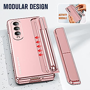 EAXER for Samsung Galaxy Z Fold 4 Case, Full Coverage Protection, Built in Screen Protector Pen Holder Stand Shockproof Rugged Case Cover (Pink)