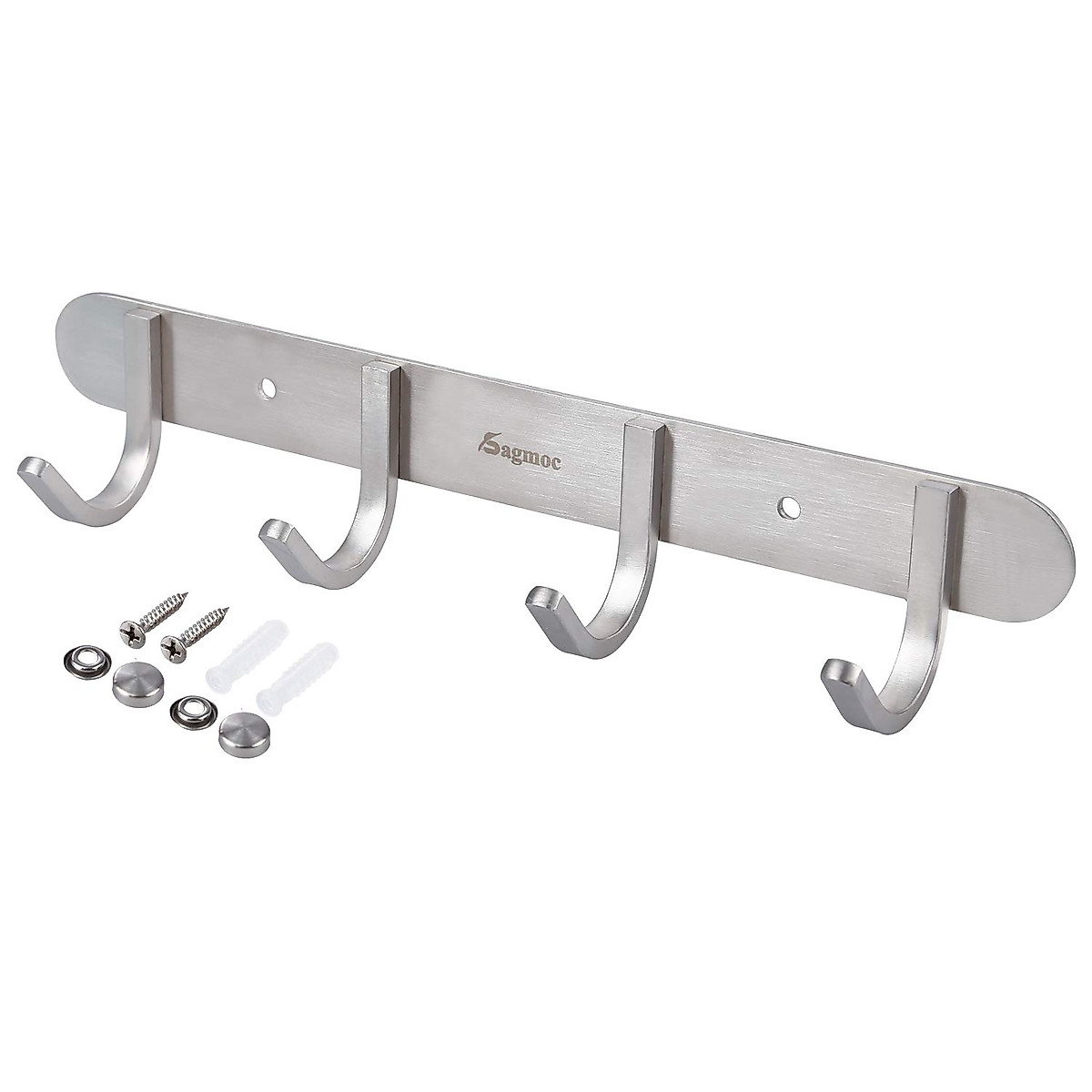 Sagmoc Coat Hook Rack Brushed Nickel 10.6-Inch Coat&Towel Hook Rail Wall Mounted with 4 Hooks, Durable Wall Hangers for Bedroom, Bathroom, Foyer, Hallway (SUS304 Stainless Steel)