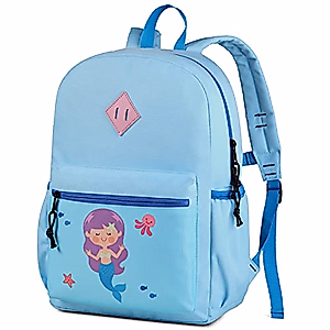 Kasqo Kids Backpack, 14" Toddler Backpack for Little Boys and Girls Kindergarten Preschool Bookbag With Chest Strap, Blue Mermaid