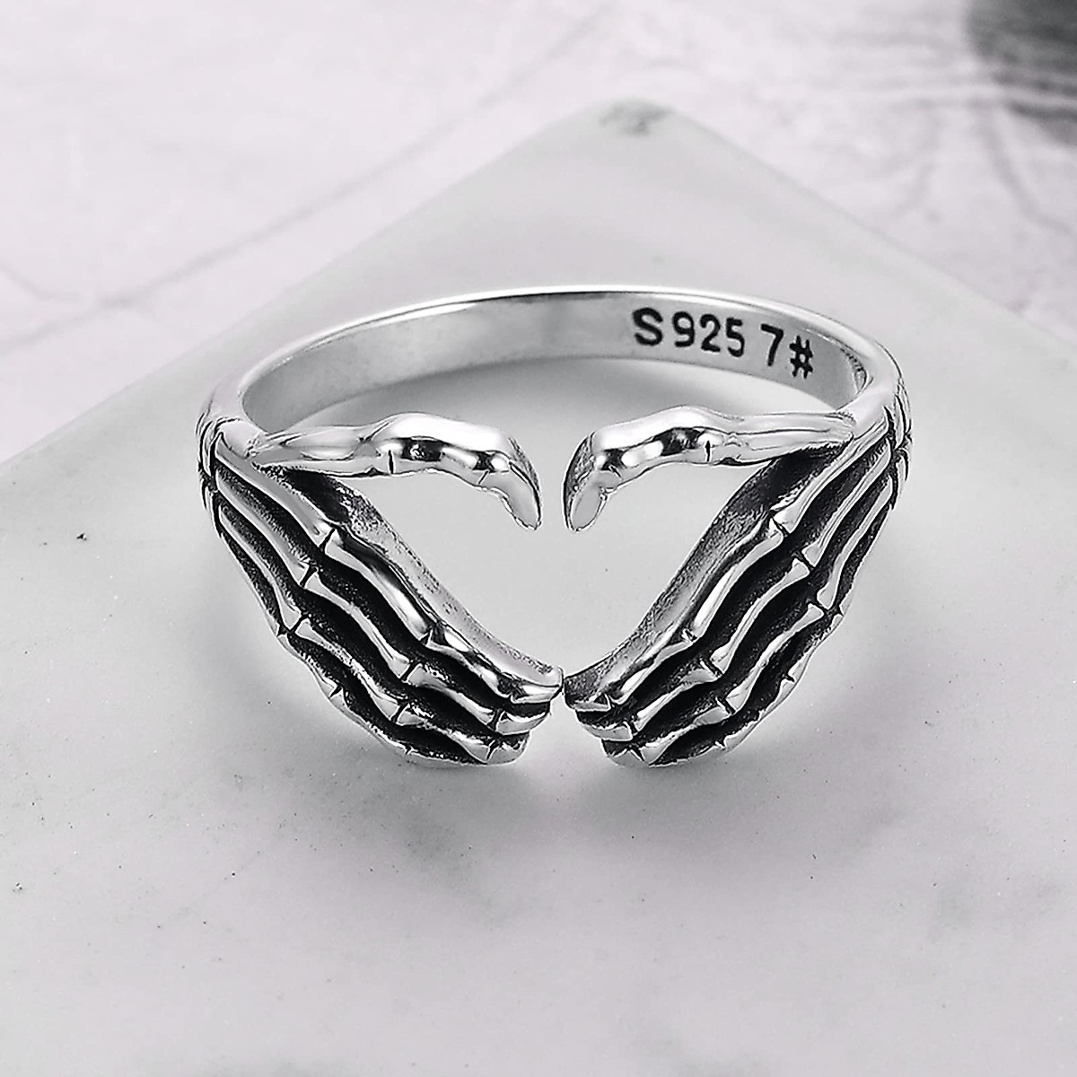 IPEPPY 925 Sterling Silver Vintage Simple Design Hand Heart Ring For Women Statement Rings Engagement Wedding Rings Jewelry Birthday Graduation Gifts