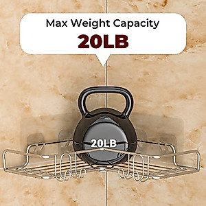 Vdomus Corner Shower Caddy Shelf, No Drilling Traceless Adhesive Rust Proof Stainless Steel Shampoo Holder with Soap Holder, Bathroom Organizer Wall Shelf Basket Rack with Hooks, 3 Pack