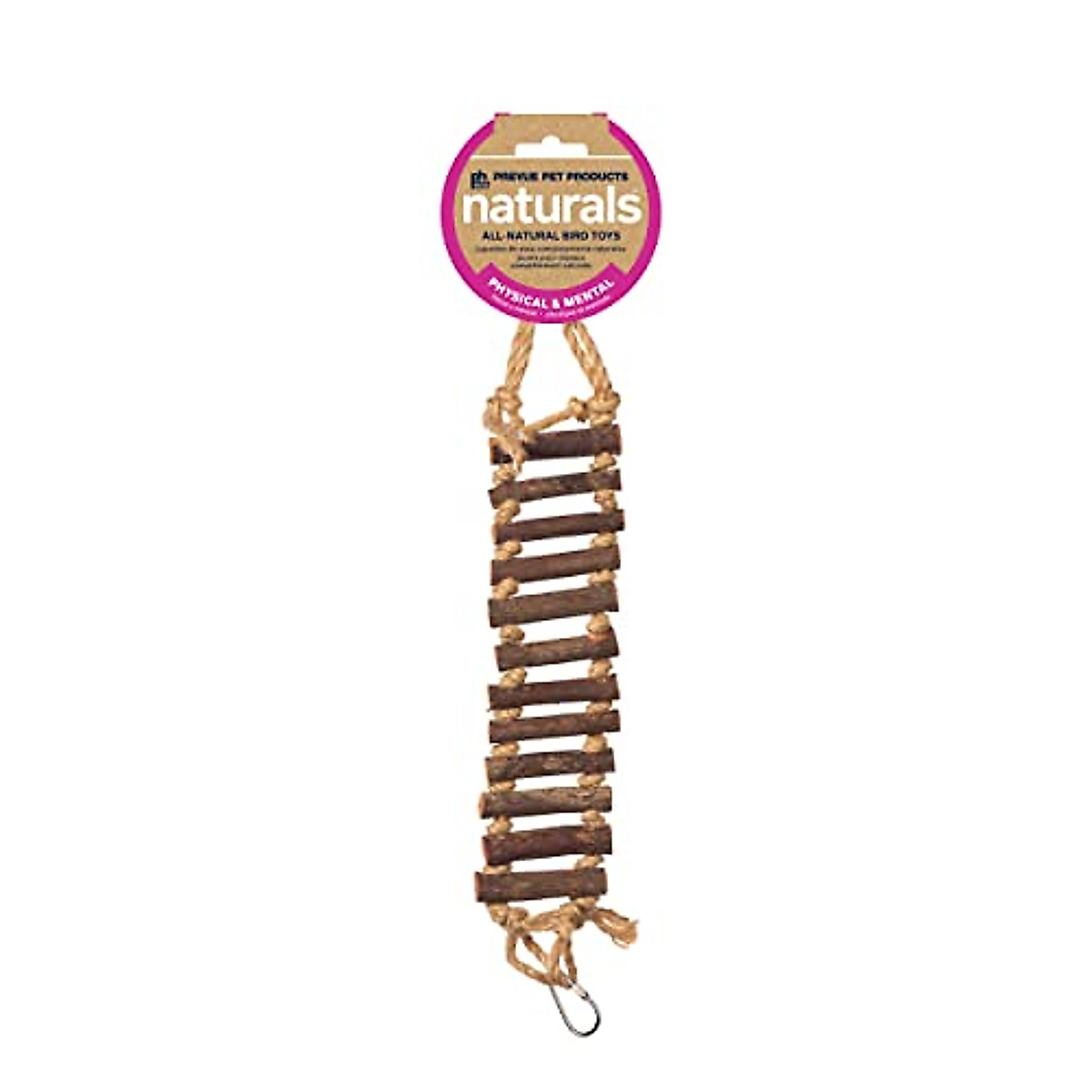 Prevue Pet Products Naturals Rope Ladder Bird Toy, Wood Stairs Climbing Activity Attachment for Birdcage, Earth Tone Brown 62806