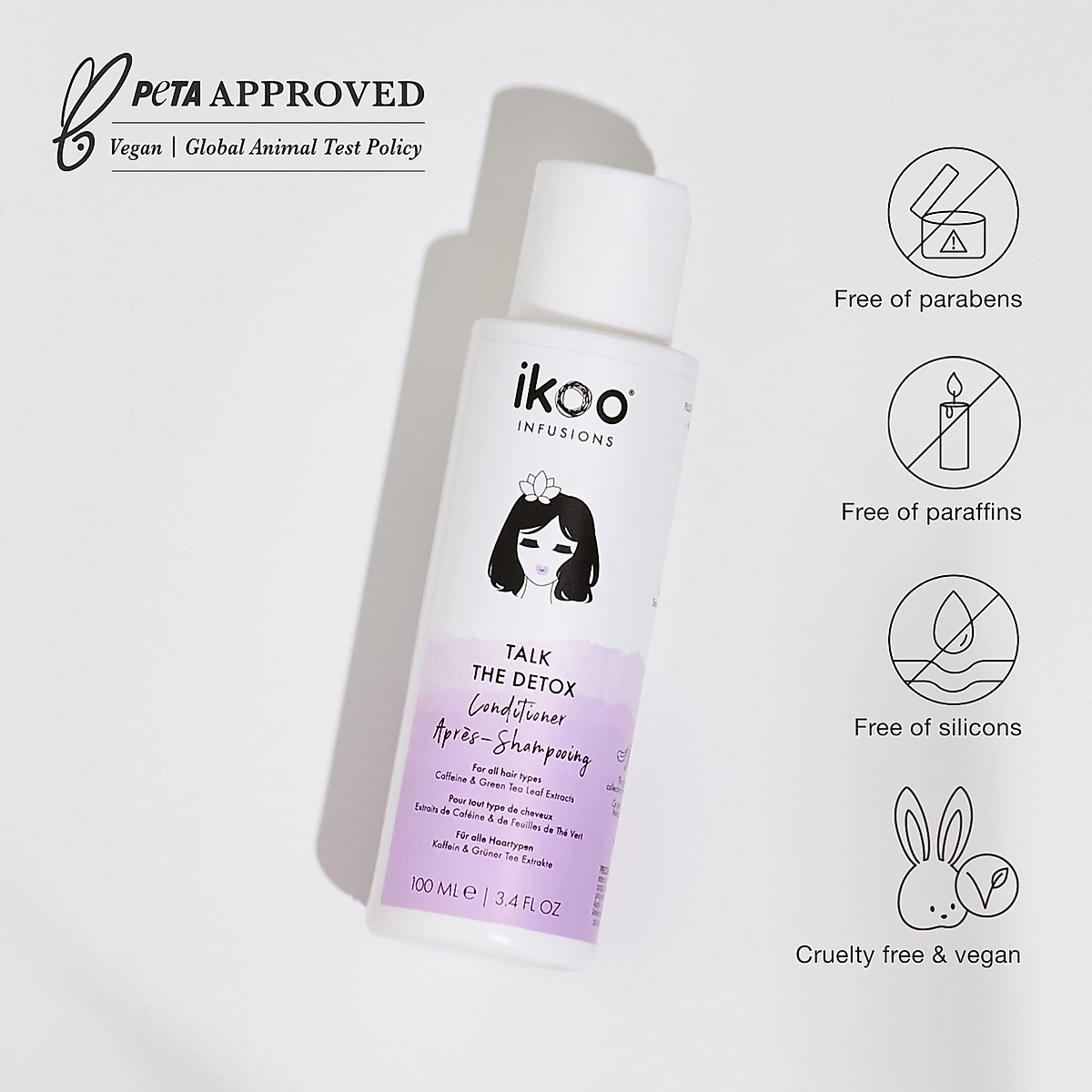 ikoo Talk The Detox Conditioner For Excessively Dry or Damaged Hair, Deeply Hydates, Made with Aloe Vera, Green Tea Extract & Caffeine, Cruelty Free, Vegan, Paraben Free, Travel Size - 3.4 Fl Oz