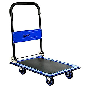 Push Cart Dolly AFT PRO USA Push Platform Truck Folding Rolling Flatbed Cart 360 Degree Swivel Wheels Foldable Handle (Blue, 330LB)