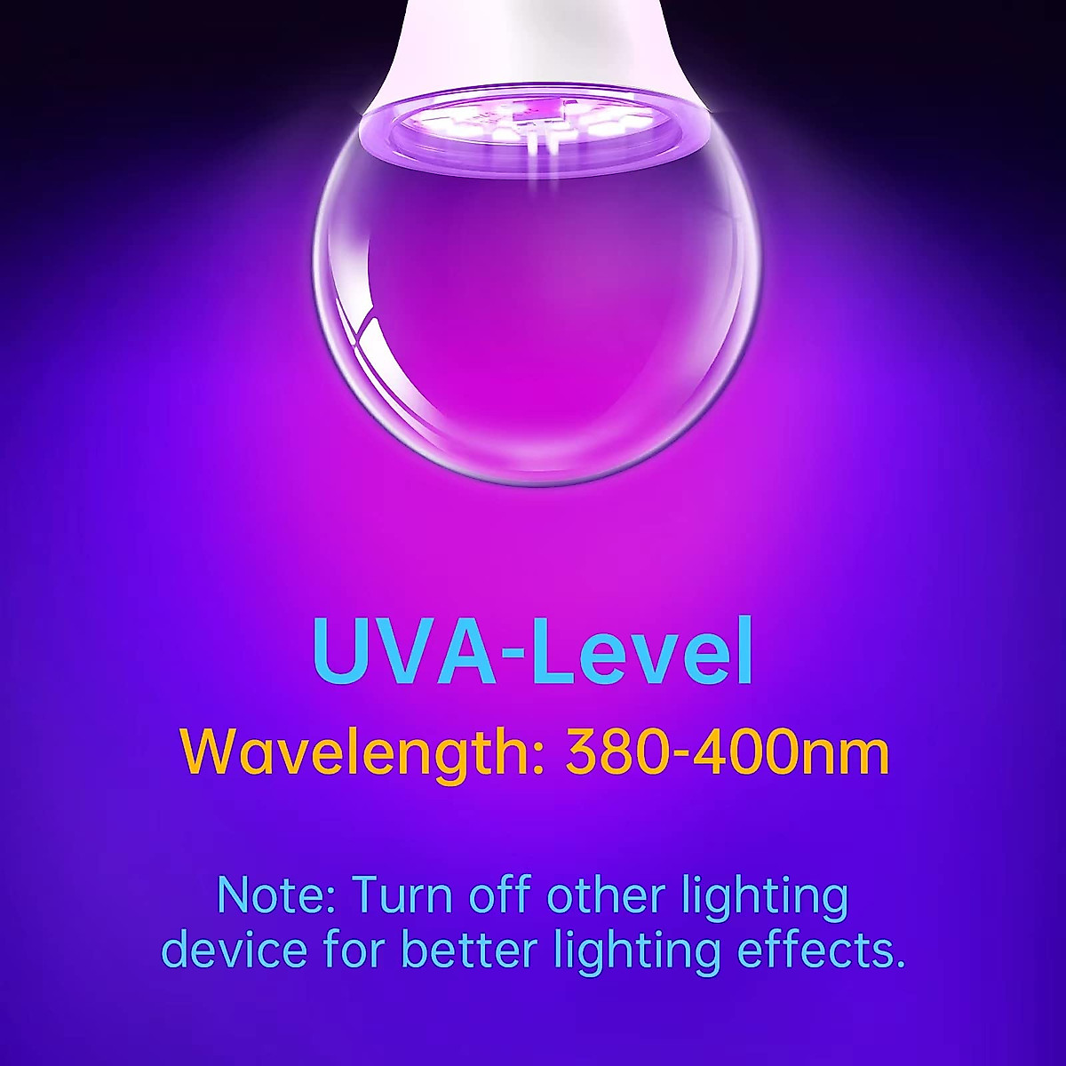 LED Black Lights Bulb, 9W A19 Led Bulb (75Watt Equivalent), UVA Level 380-400nm, E26 Medium Base 120V, Glow in The Dark for Blacklights Party, Body Paint, Fluorescent Poster- 4 Pack