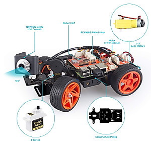 SunFounder Smart Video Car Kit V2.0 PiCar-V Robot Kit for Raspberry Pi 4 Model B 3B+ 3B Graphical Visual Programming Language, Video Transmission, Remote Control by UI on Windows Mac Web Browser