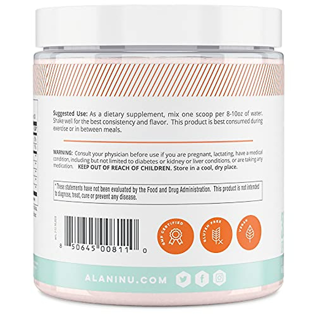 Alani Nu BCAA Branched Chain Essential Amino Acids Supplement Powder, Muscle Recovery Vitamins for Post-Workout, Sour Peach Rings, 30 Servings