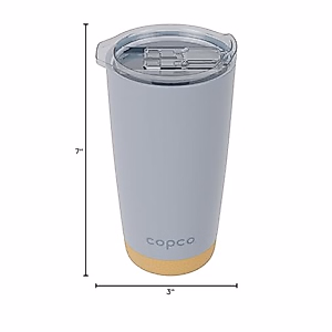 Copco Insulated Stainless Steel Travel Tumbler with Cork Bottom, 20oz, Double Wall, Leak-Proof BPA-Free Lid, Portable Reusable Travel Coffee Mug for Hot and Cold Beverages, Spill-Proof (Gray)
